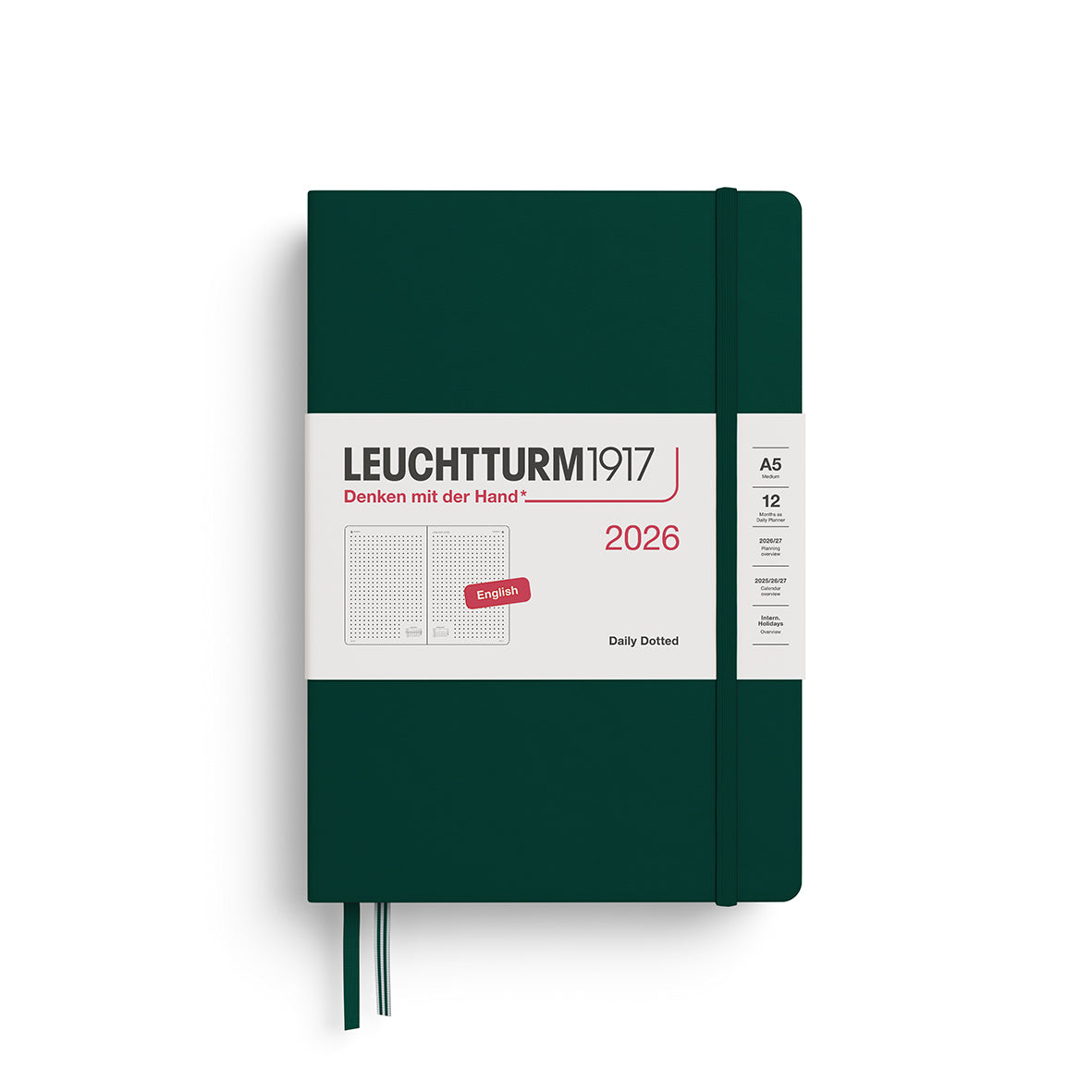 Leuchtturm1917 A5 Daily Planner Dotted Medium 2026 - Forest Green ...